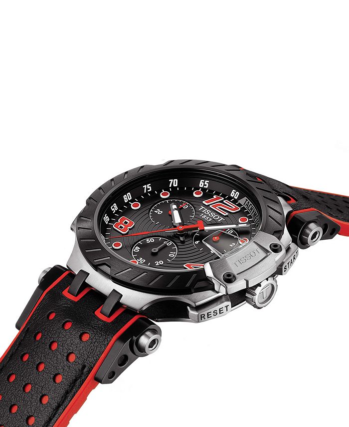 Tissot Men's Swiss Chronograph T-Race Red Rubber & Black Perforated ...