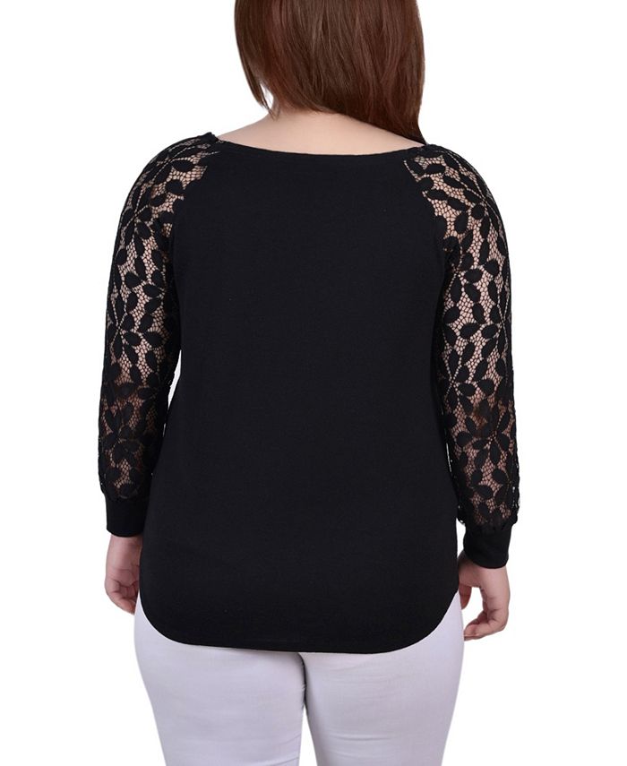 NY Collection Plus Size Long Lace Sleeve Top - Macy's