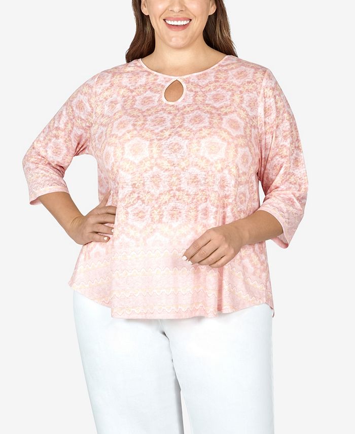 Ruby Rd. Plus Size Keyhole Medallion Print Burnout Top - Macy's