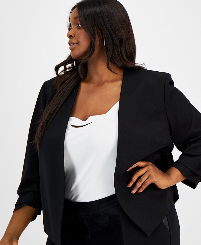 Bar III Plus Size Ruched Sleeve Blazer, Created for Macy's - Macy's
