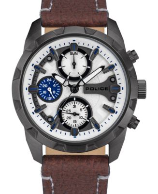 Police Men's Nayara Collection Brown Genuine Leather Strap Watch 42mm ...