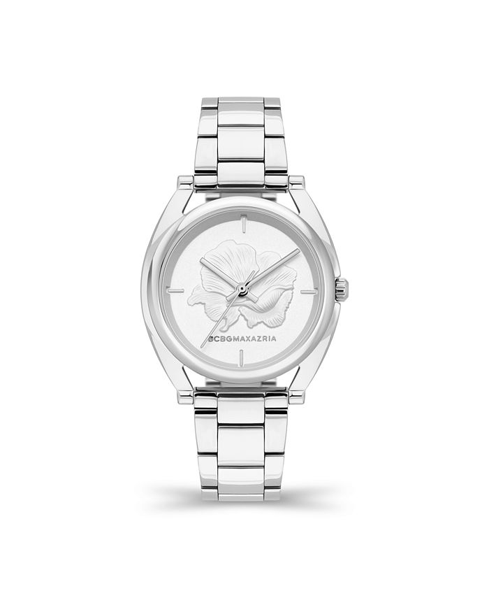 BCBGMAXAZRIA Women's Classic Floral Silver-Tone Stainless Steel ...