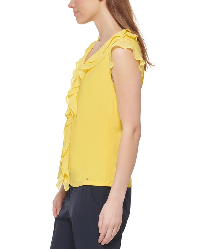 Tommy Hilfiger Women's Mixed-Media Ruffled-Front Top - Macy's