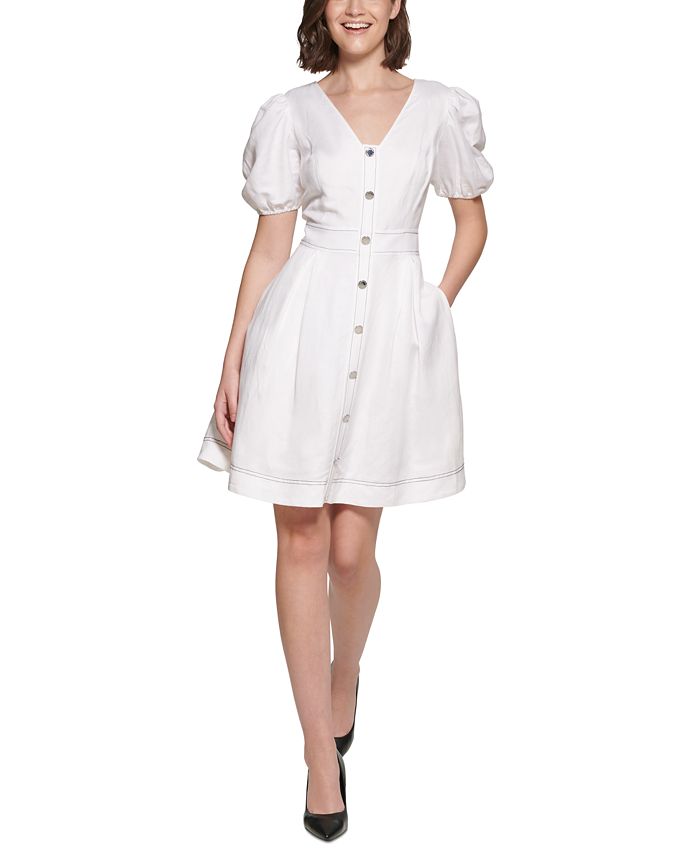 Karl Lagerfeld Paris Women's Puff-Sleeve A-Line Dress - Macy's