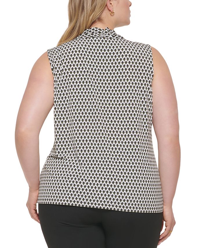 Calvin Klein Plus Size Geo Print V Neck Top Macys