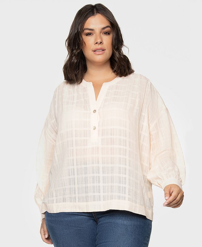 Black Tape Trendy Plus Size Cotton Printed Henley Top - Macy's
