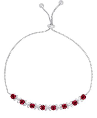 Women's Fine Silver Plated Lab Simulated Ruby XO Bracelet - Macy's