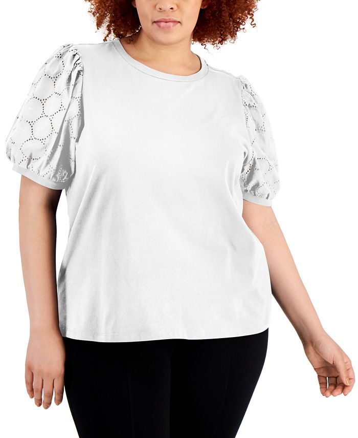 Anne Klein Plus Size Eyelet-Sleeve Top - Macy's