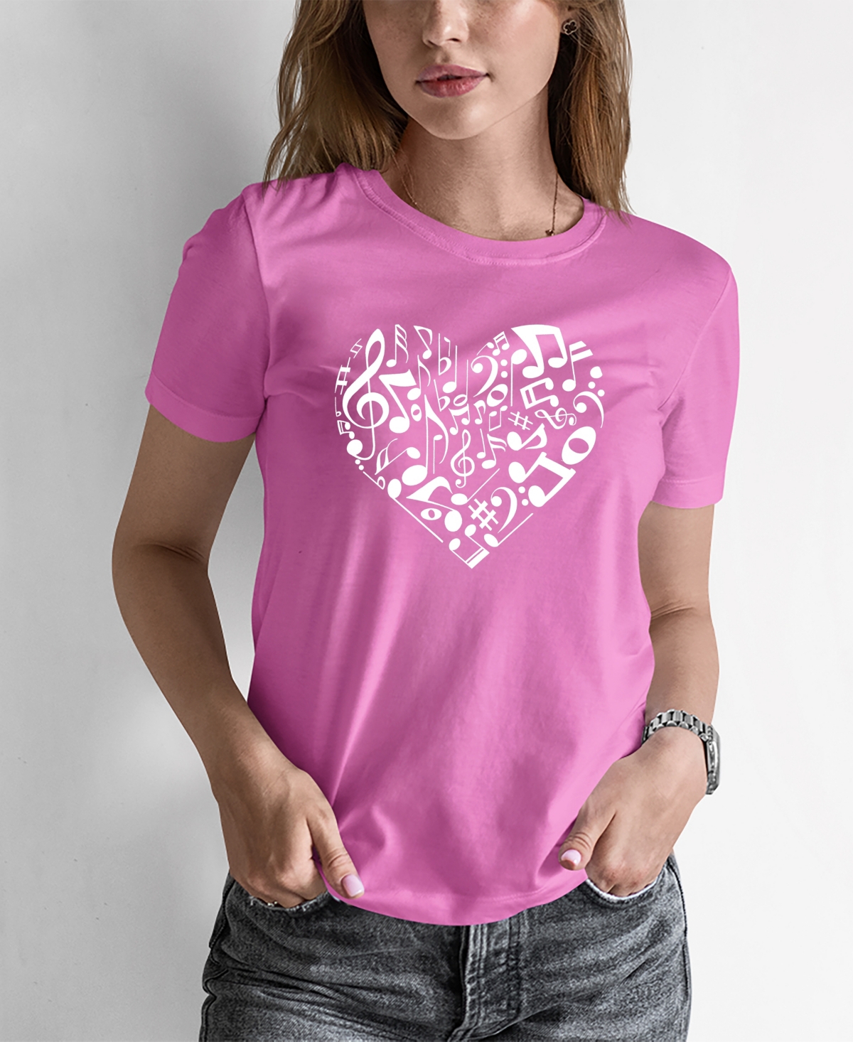 Click here for Womens Word Art Heart Notes T-shirt - Pink prices