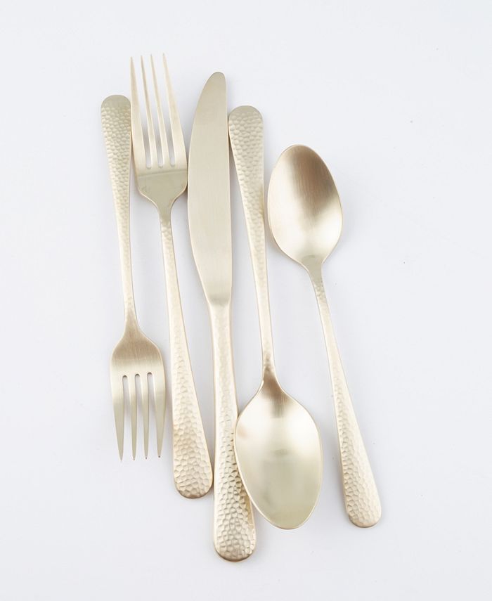 Cambridge Silversmiths Keene Hammered Satin 20-Piece Flatware Set ...