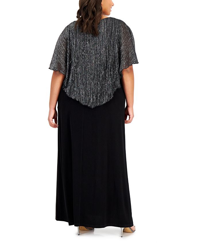 Connected Plus Size Metallic Cape-Overlay Gown - Macy's