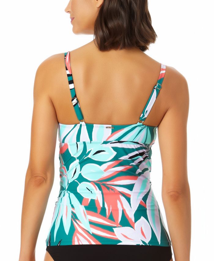 Anne Cole Womens Zesty Tropical Printed Underwire Surplice Tankini Top