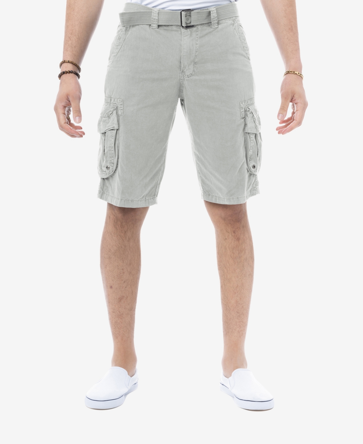 Click here for Mens Belted Double Pocket Cargo Shorts - Slate gre... prices