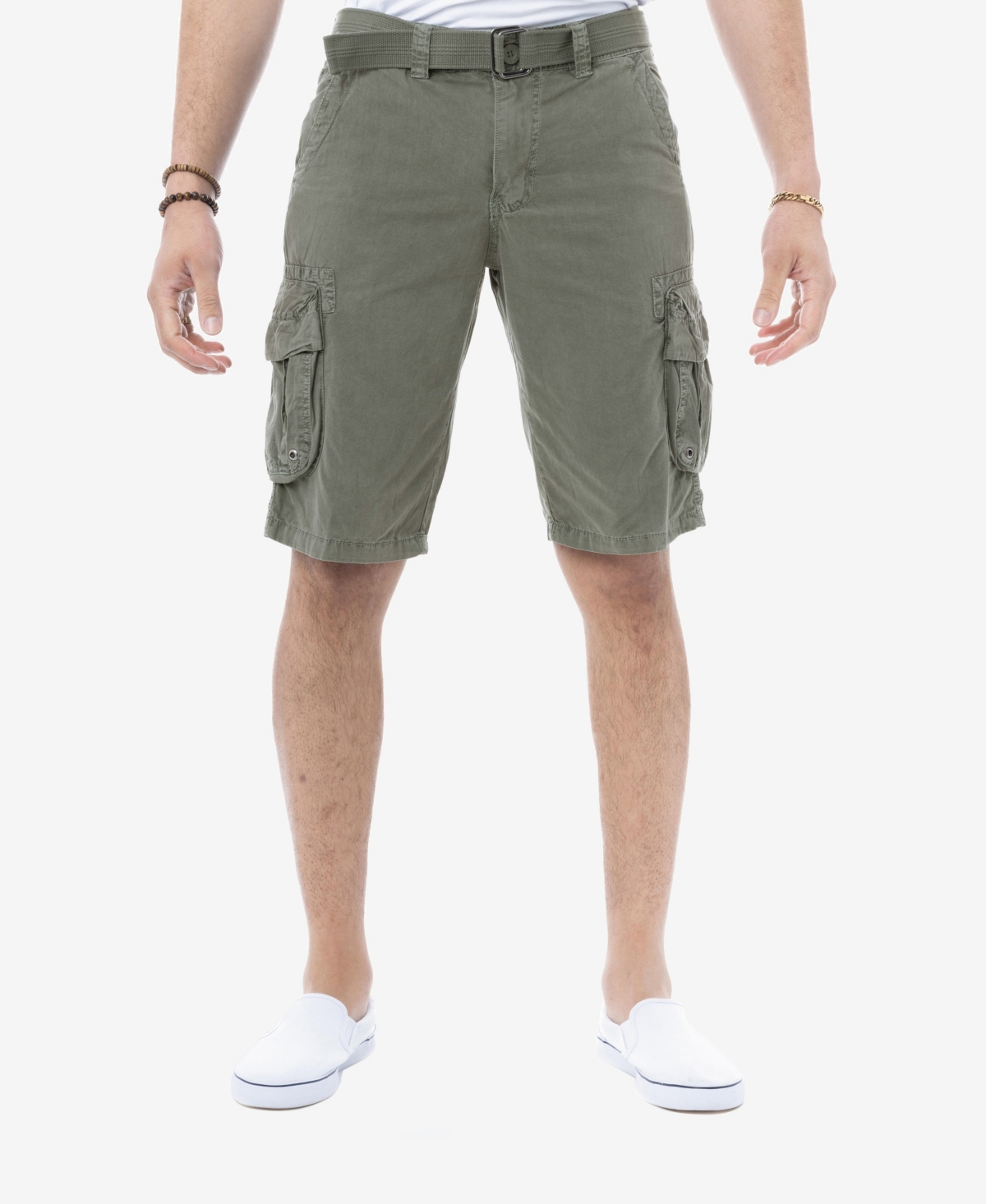 Click here for Mens Belted Double Pocket Cargo Shorts - Leaf gree... prices