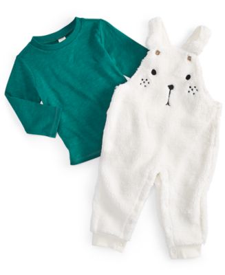 First Impressions Baby Boys 2-Pc. Shirt & Fleece Bunny Overall Set ...