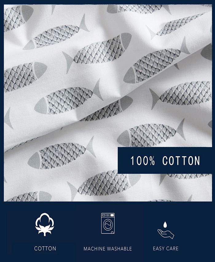 Nautica Woodblock Fish Cotton Percale 4-Piece Sheet Set, Full - Macy's
