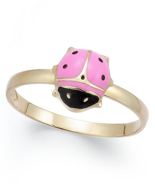Macy's Children's Pink and Black Epoxy Ladybug Ring in 14k Gold ...