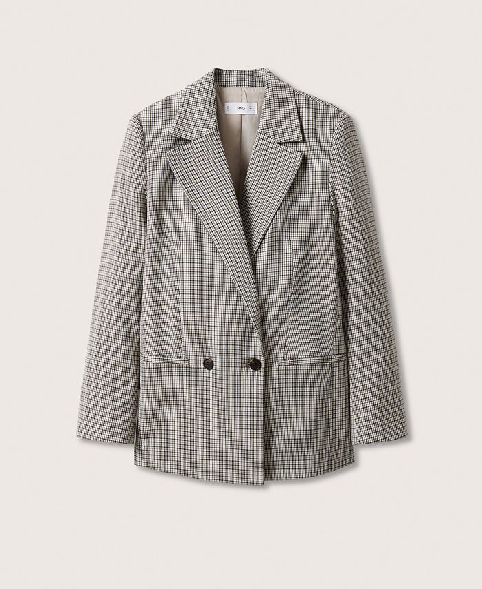 MANGO Women's Double-Breasted Check Blazer - Macy's