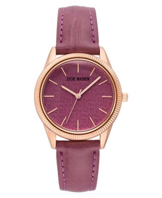 Steve Madden Women's Mauve Grain Pattern Leather Strap Watch, 36mm - Macy's