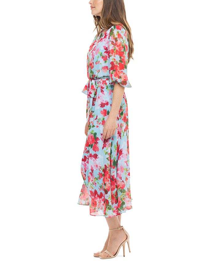 Donna Ricco Women's Printed Tie-Waist Midi Dress - Macy's