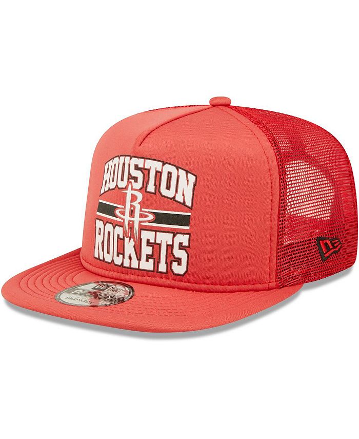 New Era Men's Red Houston Rockets Logo A-Frame 9Fifty Trucker Snapback ...