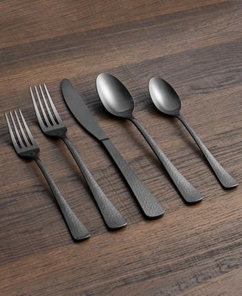 Cambridge Silversmiths Brody Black Satin Hammered Flatware Set, 20 ...