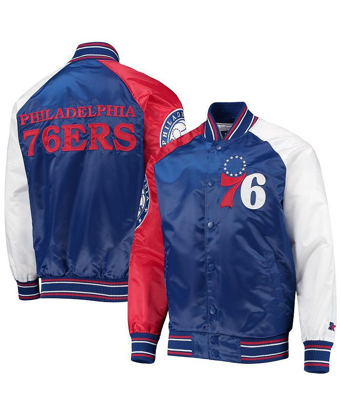 Starter Men's Royal, Red Philadelphia 76Ers Reliever Varsity Satin Raglan Full-Snap Jacket - Macy's