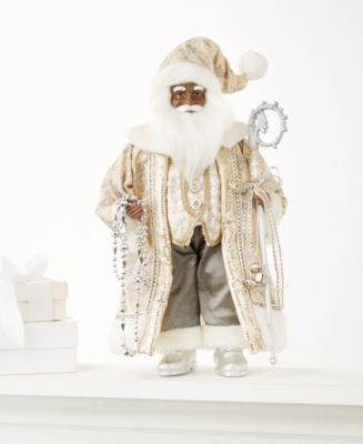 Holiday Lane Shine Bright Fabric Standing Santa with Stick & Beads ...