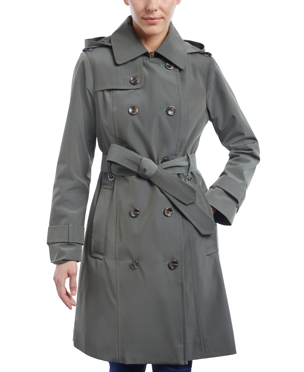 London Fog Women's Double-Breasted Hooded Trench Coat | Smart Closet