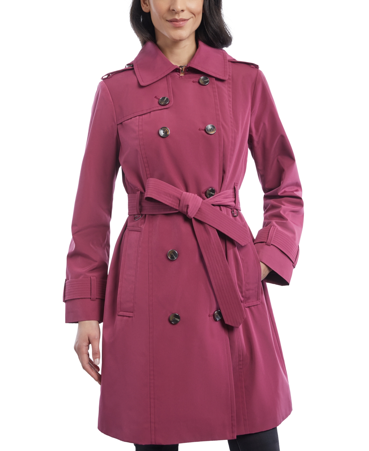 London Fog Women's Double-Breasted Hooded Trench Coat | Smart Closet