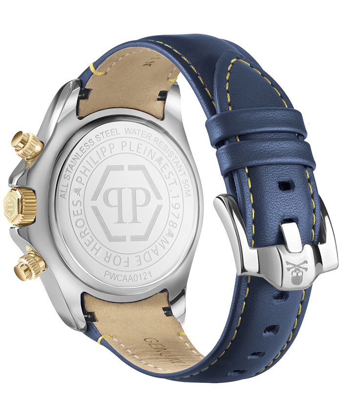 Philipp Plein Men's Chronograph Nobile Two-Tone Blue Calf Leather Strap ...