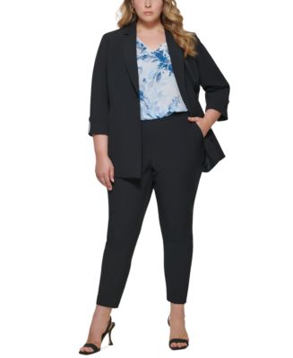 Calvin Klein Plus Size One-Button Roll-Tab Jacket & Straight-Leg Pants ...