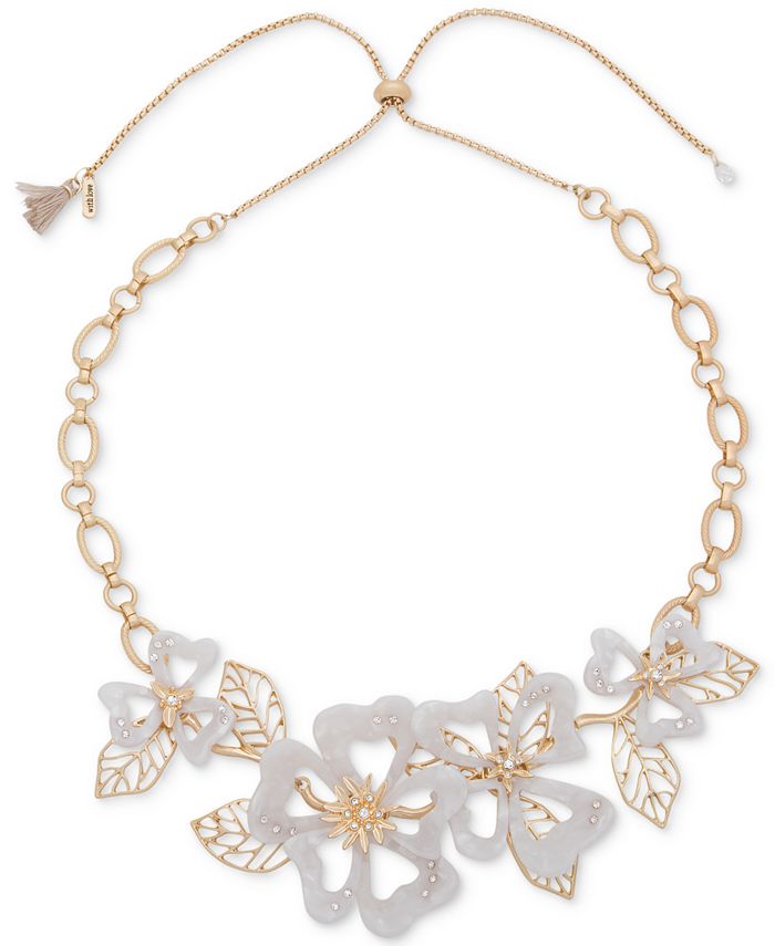 lonna & lilly Gold-Tone Crystal Color Flower 18" Adjustable Statement ...