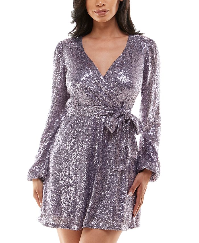 Emerald Sundae Juniors' Sequined Wrap Dress - Macy's