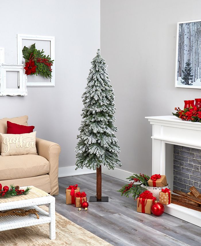 Nearly Natural Flocked Grand Alpine Artificial Christmas Tree with ...