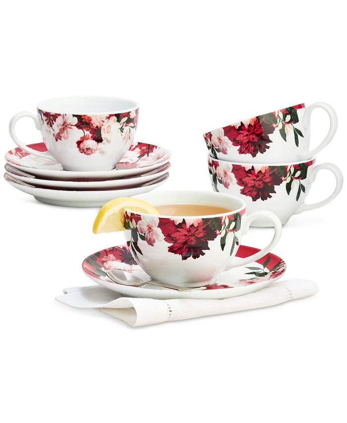 Martha Stewart Collection Holiday 8-Pc. Set of Teacups & Saucers ...