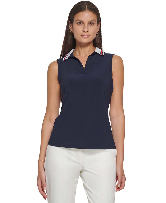 Tommy Hilfiger Women's Contrast-Collar Knit Top - Macy's