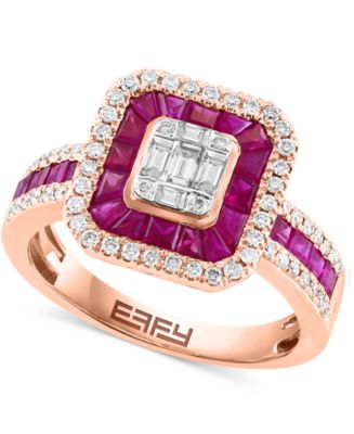 EFFY® Ruby (1 ct. t.w.) & Diamond (1/2 ct. t.w.) Baguette Cluster Ring ...