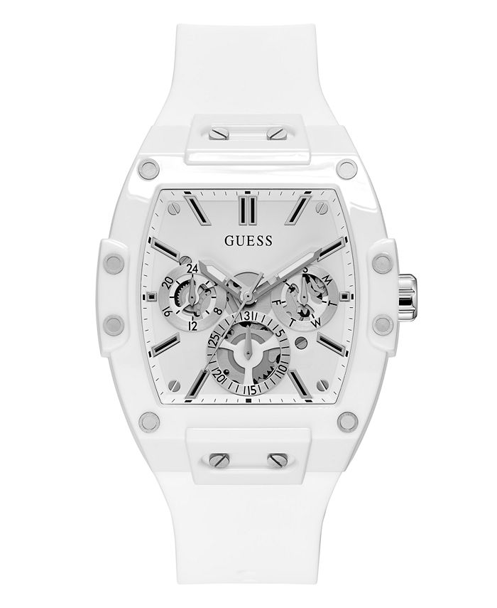 GUESS Men's Multi-Function White Silicone Strap Watch 43mm - Macy's