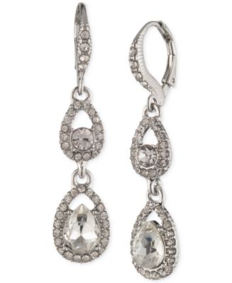 Givenchy Silver-Tone Pavé Crystal Open Pear Double Drop Earrings - Macy's