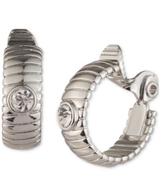 Lauren Ralph Lauren Silver-Tone Small Crystal Omega-Style Clip-On Hoop ...