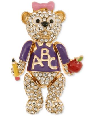 Holiday Lane Gold-Tone Crystal ABC Teddy Pin, Created for Macy's - Macy's
