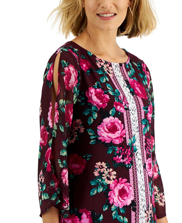 JM Collection Women's 3/4-Sleeve Mixed-Print Tunic, Created for Macy's ...