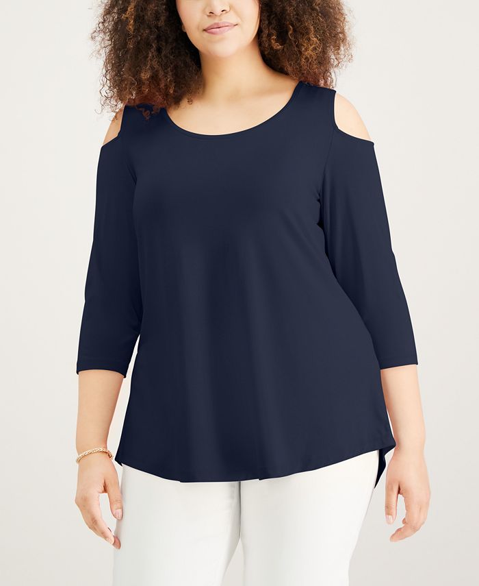 JM Collection Plus Size Cold-Shoulder Top, Created for Macy's & Reviews ...