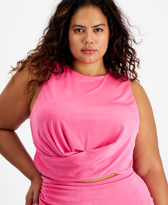 Bar III Plus Size Cross-Hem Sleeveless Cropped Top, Created for Macy's ...
