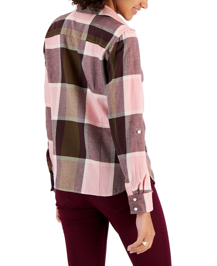 Tommy Hilfiger Women's Big City Plaid Cotton Roll-Tab Shirt - Macy's