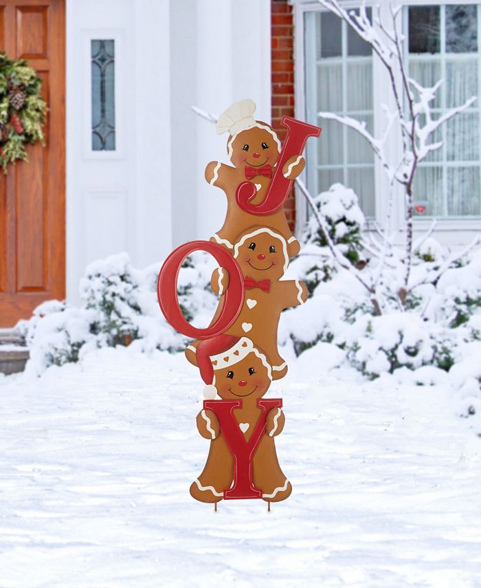 Glitzhome 46.75" Metal Joy Gingerbread Man Yard Stake - Macy's