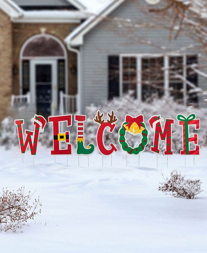 Glitzhome Metal Welcome Yard Stake Wall Decor Set, 7 Piece - Macy's