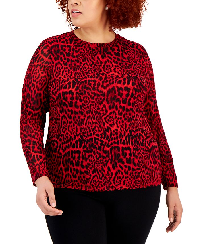 I.N.C. International Concepts Plus Size Animal-Print Mesh Long-Sleeve ...