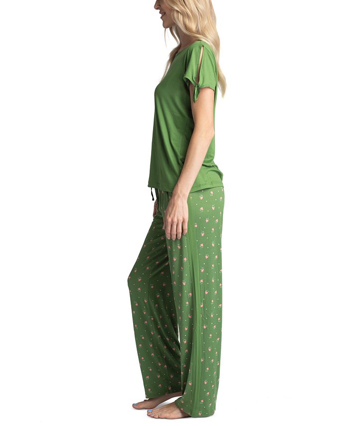 Muk Luks Women's Tie-Cuff Split-Sleeve Top & Open-Leg Pajama Pants Set ...